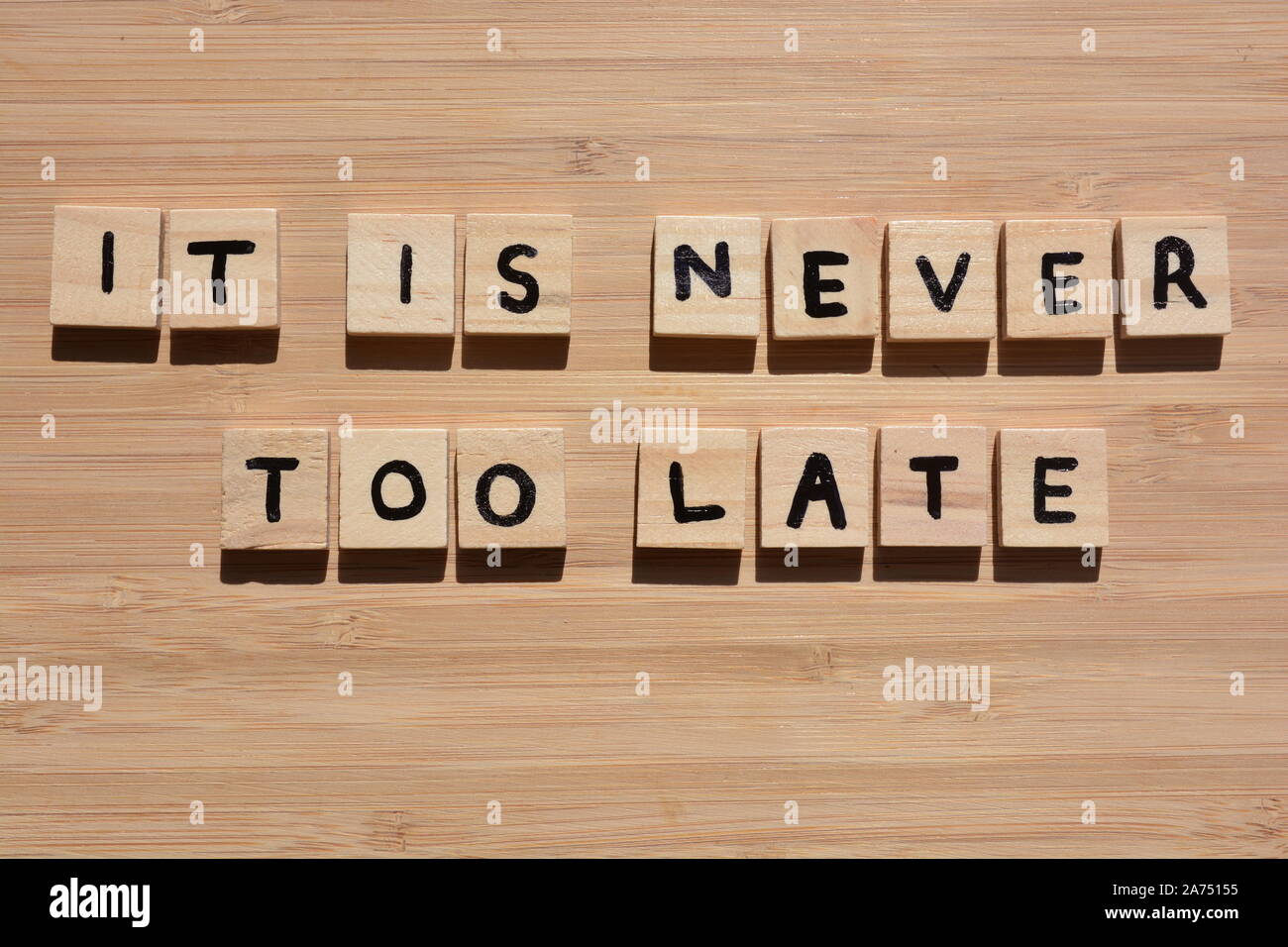 It Is Never Too Late. Motivational words in 3d wooden alphabet letters ...