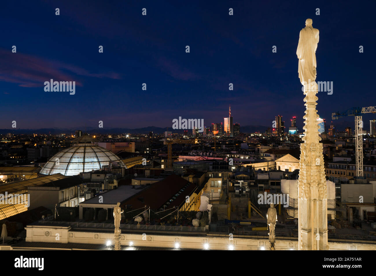 Night view of Milan (Italy). Cityscape from Cathedral roof. Panoramic ...