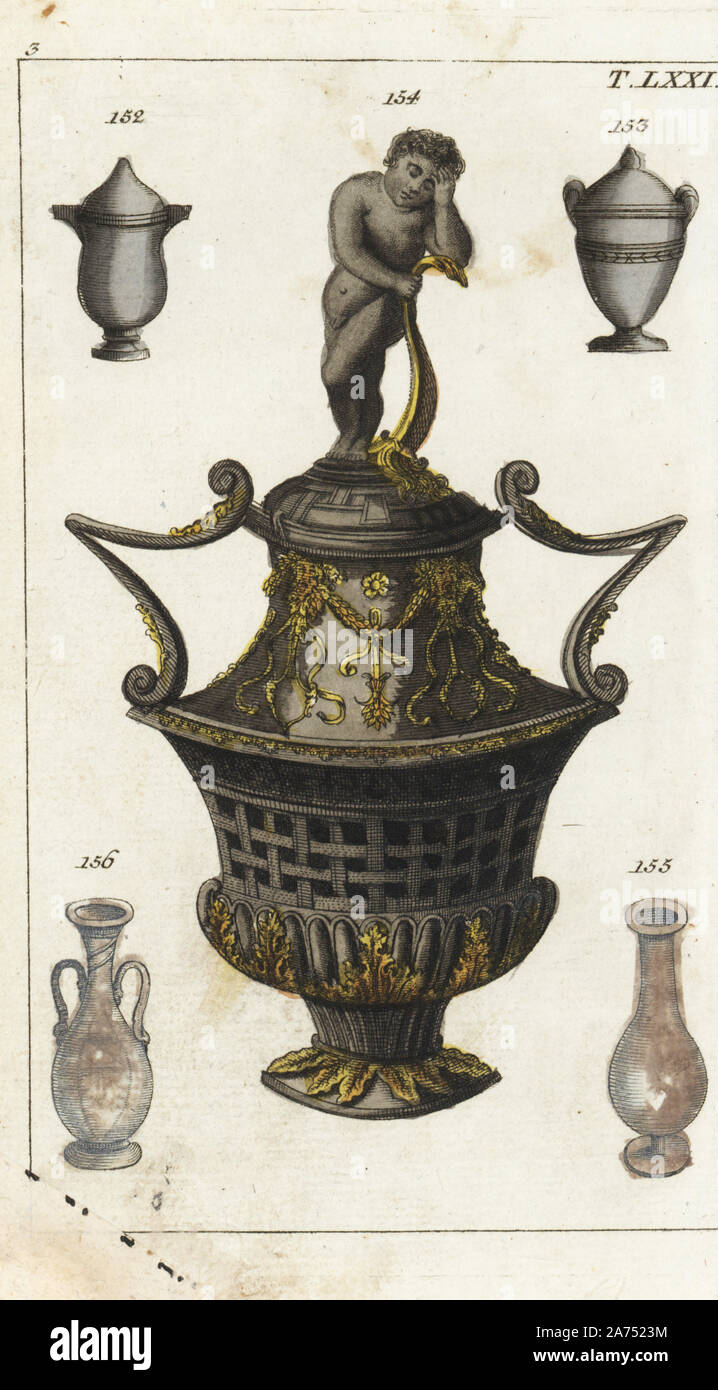 Roman cinerary urns, a large ornate funeral vase with genius and torch ...