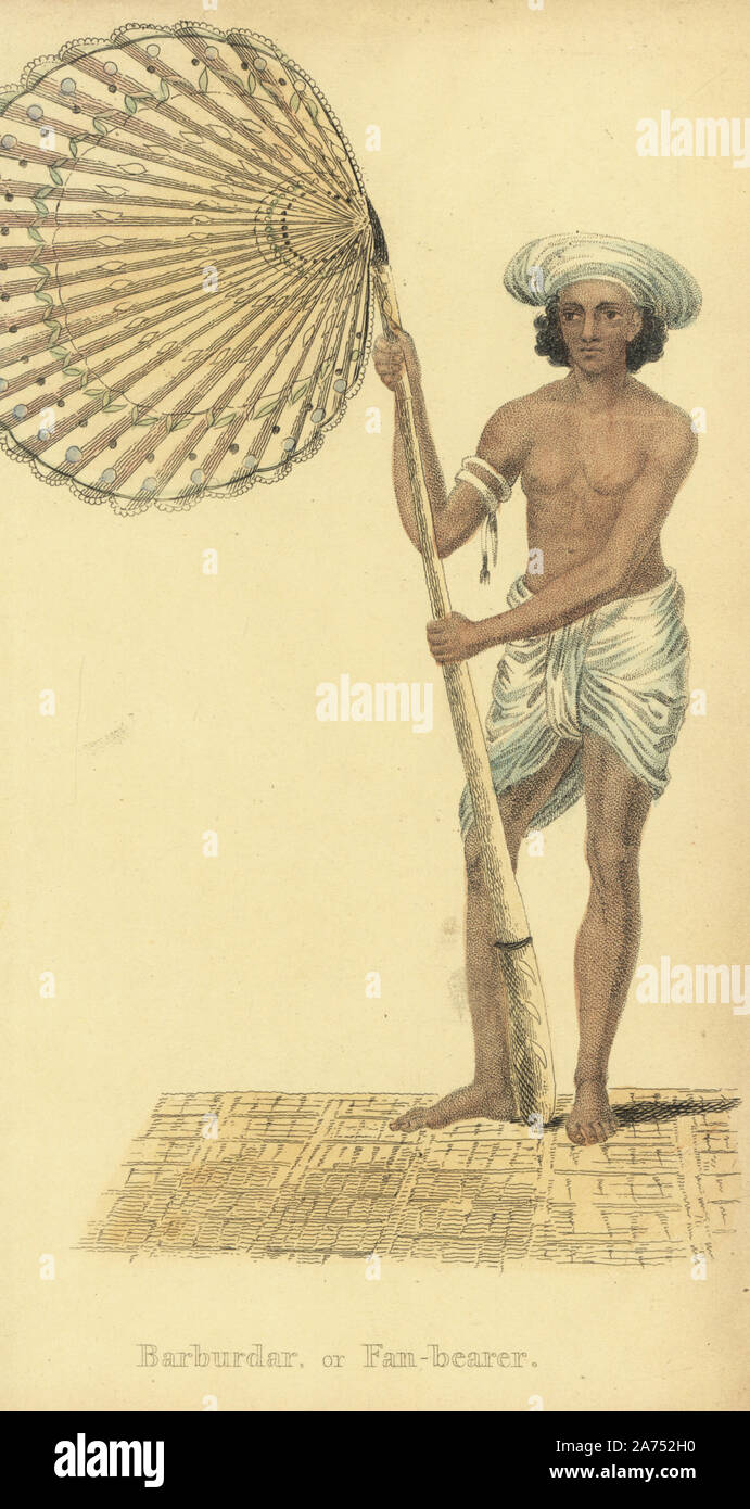 Barburdar, punkah wallah or fan bearer, in loincloth and turban, with ...