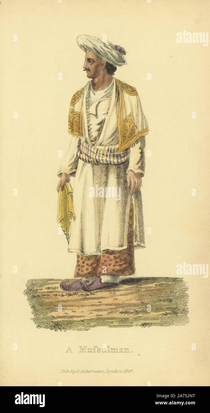 Mussulman or muslim man, in robes, sash, slippers, Cashmere shawl and ...