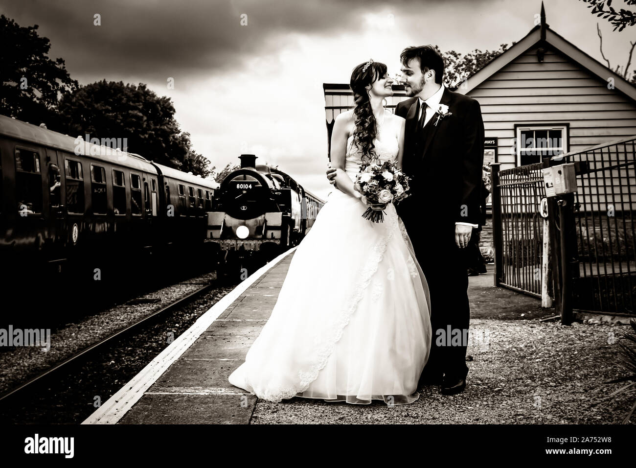 Wedding Couple And Steam Train In Dorset. Taken On The Platform At ...