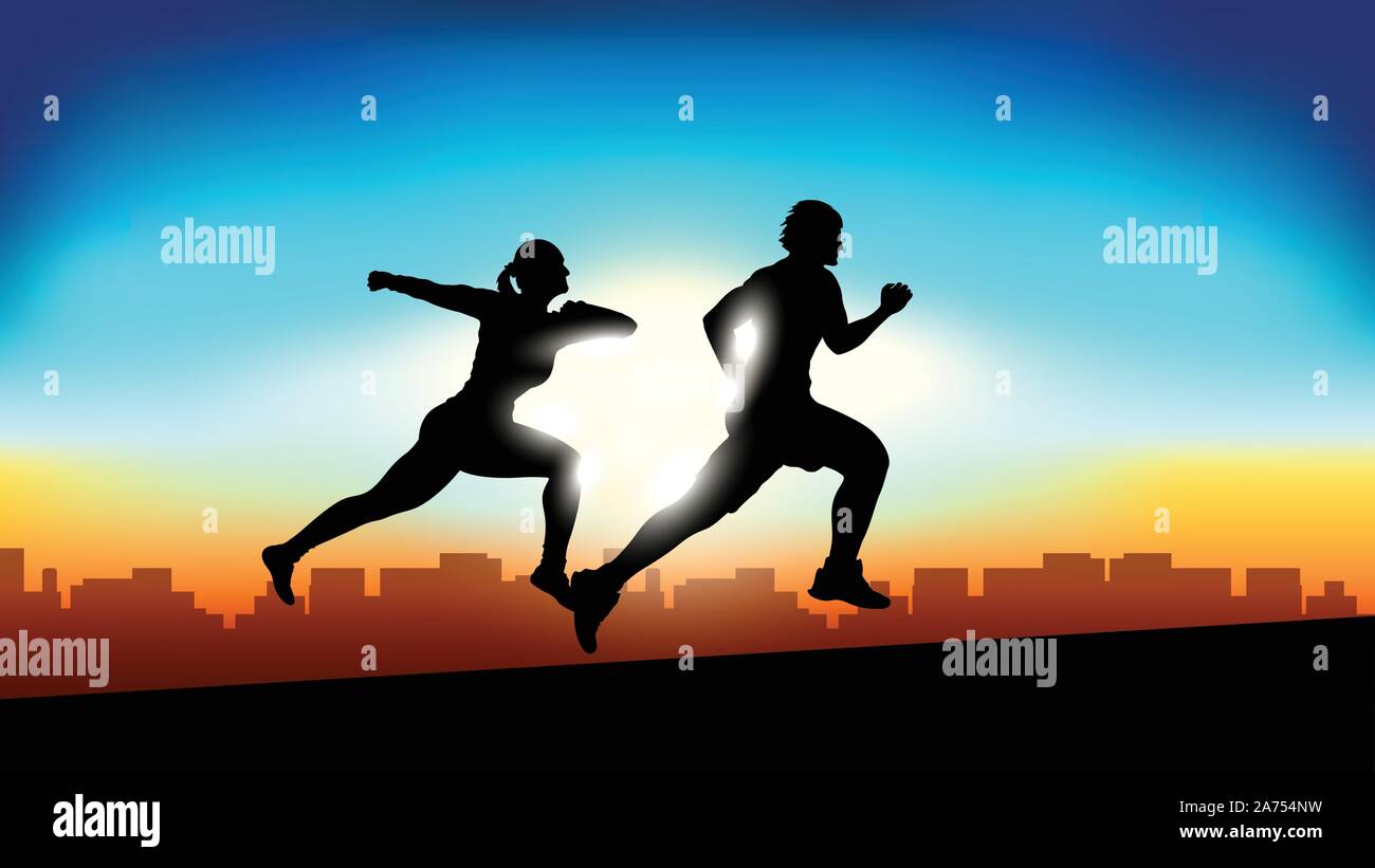 Silhouette beach runner Stock Vector Images - Alamy