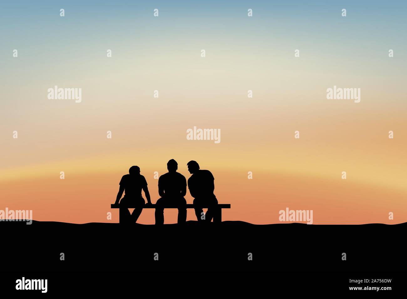 Three people sitting bench Stock Vector Images - Alamy
