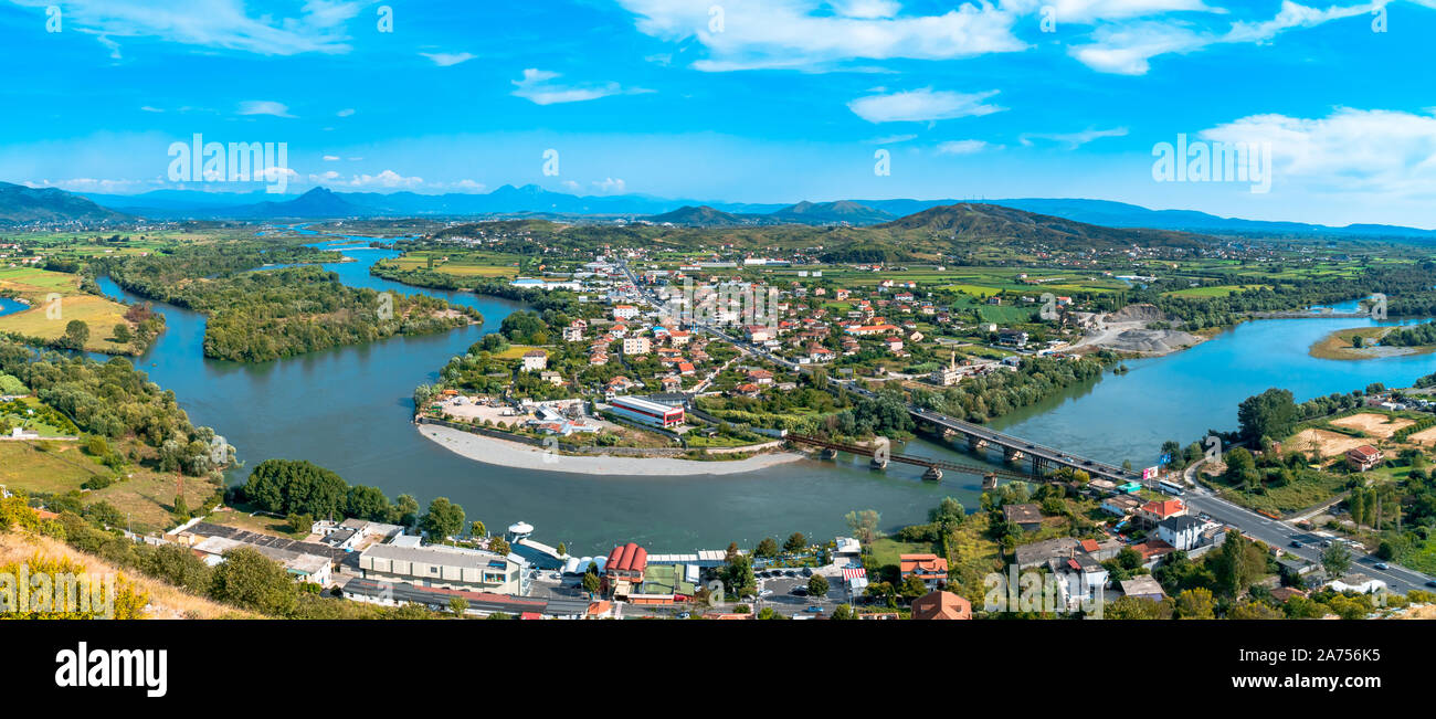 Aerial panoramic view of Rozafa Castle fortress in Shkoder, Albania ...