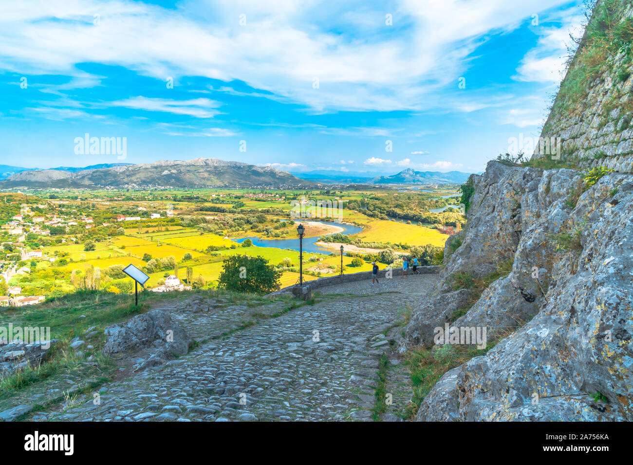 Aerial panoramic view of Rozafa Castle fortress in Shkoder, Albania ...