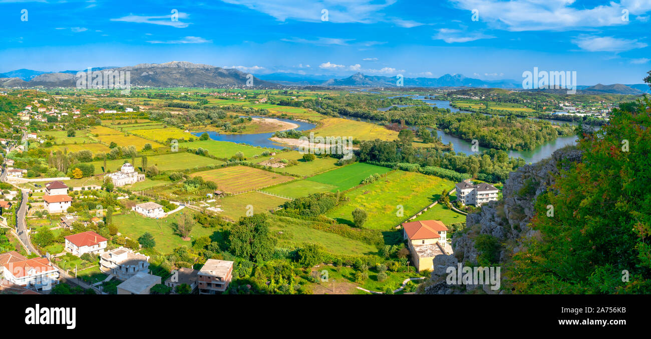 Aerial panoramic view of Rozafa Castle fortress in Shkoder, Albania ...