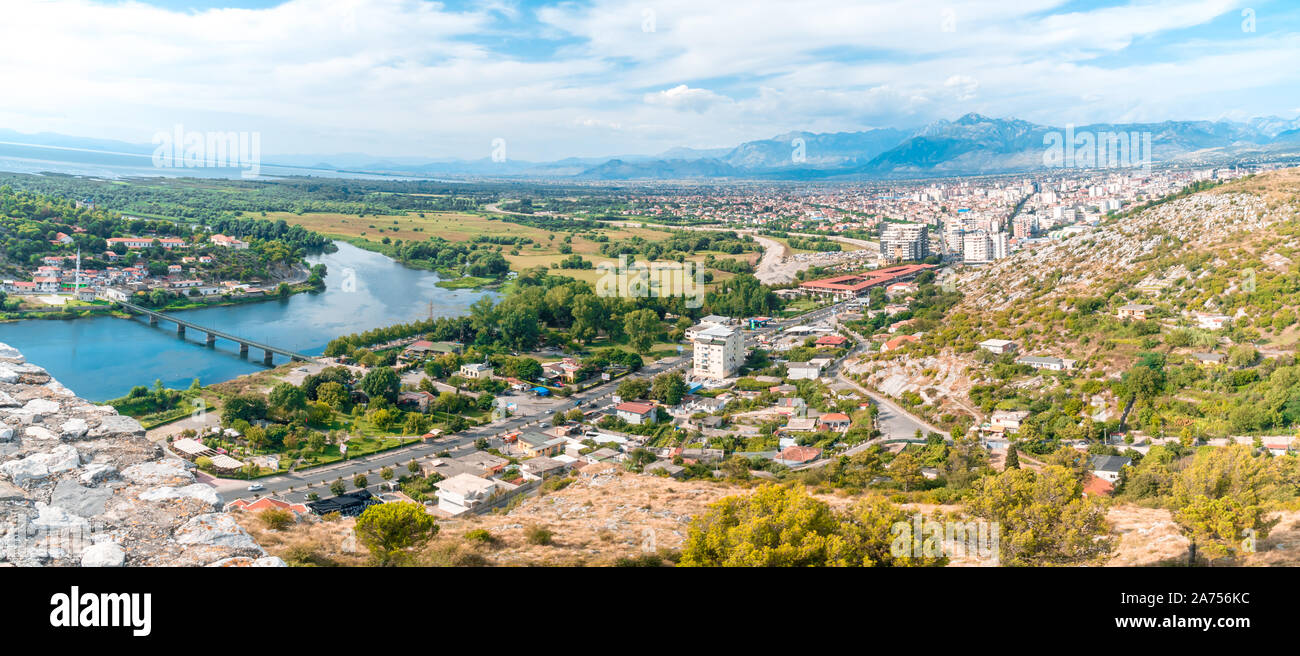 Aerial panoramic view of Rozafa Castle fortress in Shkoder, Albania ...