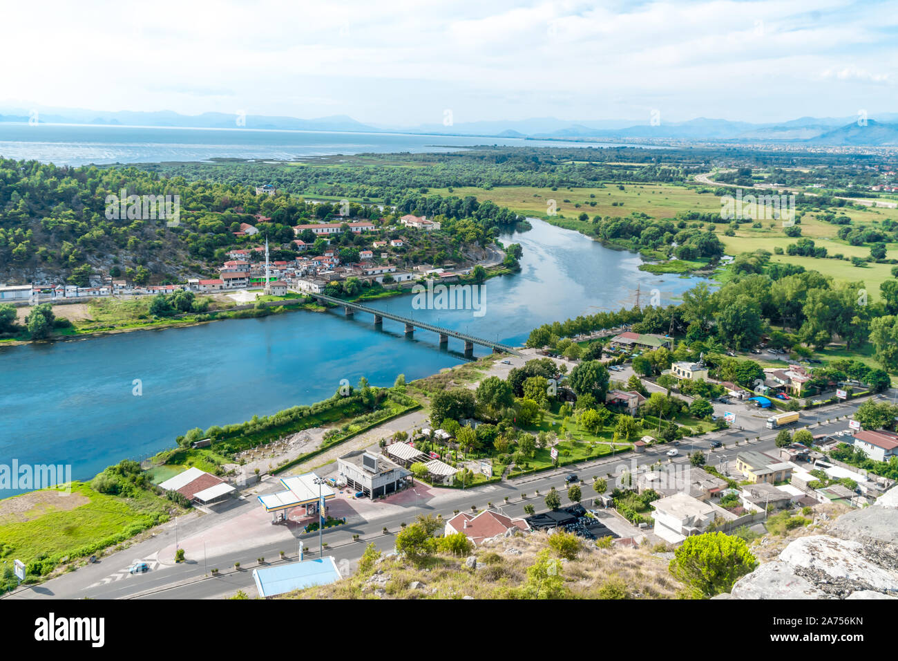 Aerial panoramic view of Rozafa Castle fortress in Shkoder, Albania ...