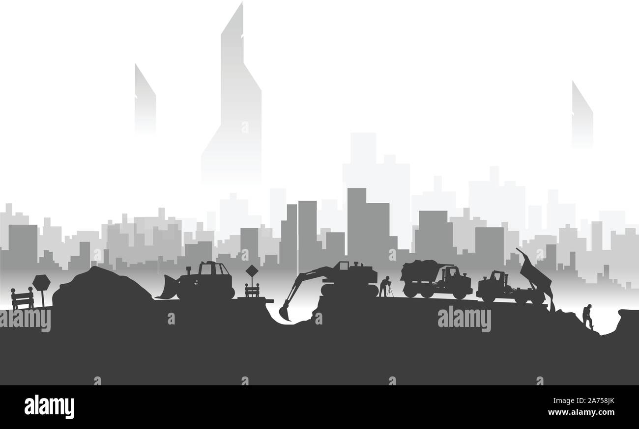 Construction site excavator concrete Stock Vector Images - Alamy