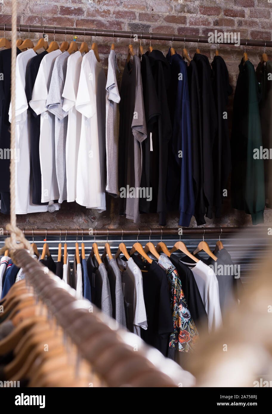 image of different fashion clothes in the modern shopping centre Stock ...