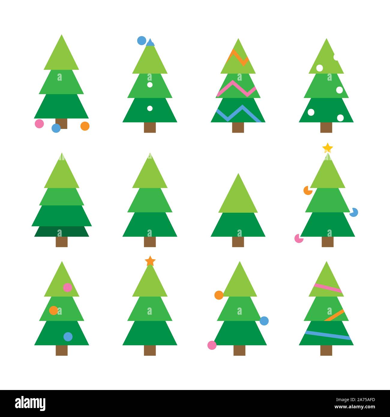 Winter colorful cartoon Christmas tree vector set Stock Vector Image ...