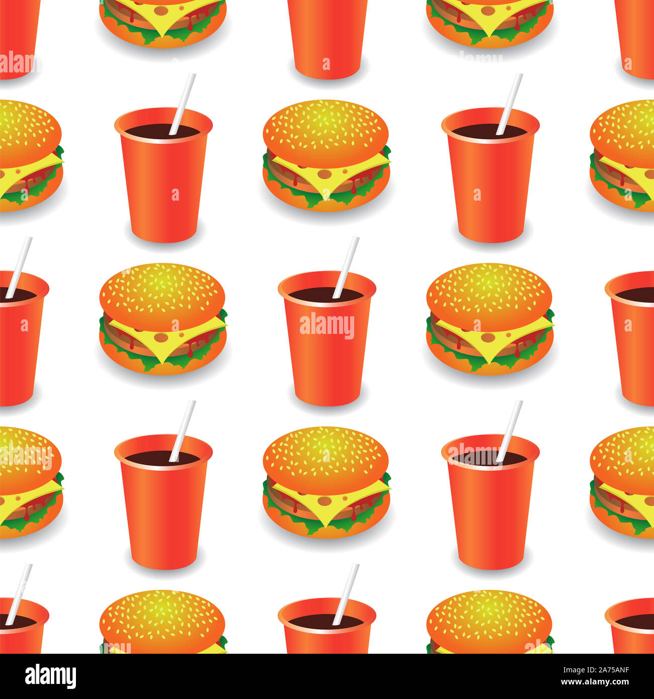 Street Fast Food Seamless Pattern. Fresh Hamburger and Cold Drink ...