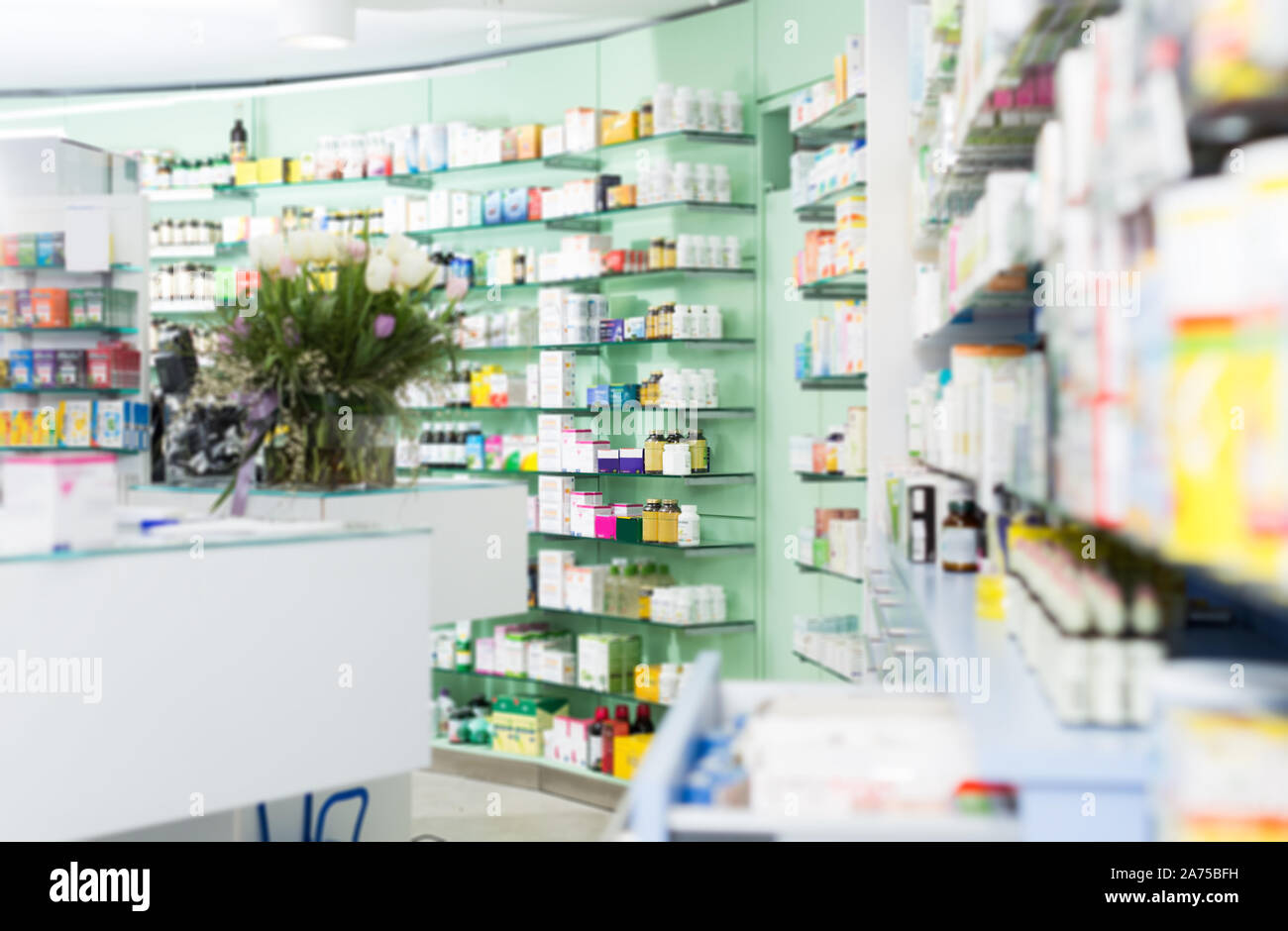 Image of different medicines on the shelves in the pharmaceutical store ...