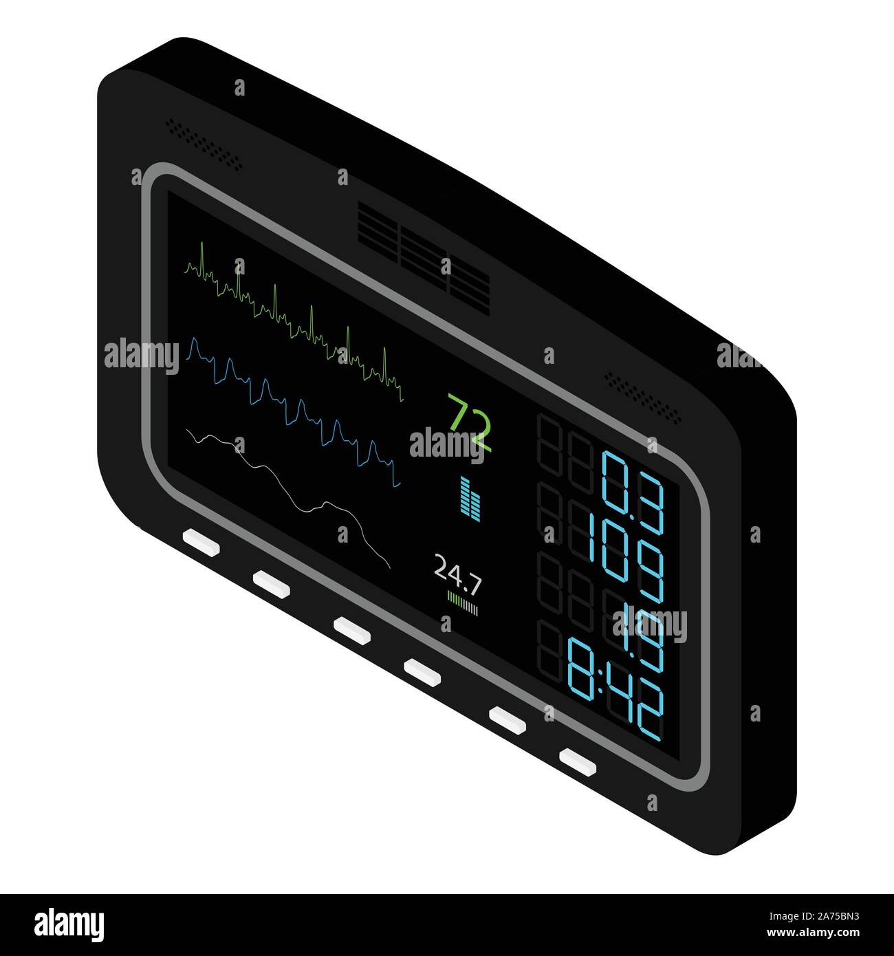 Sporty treadmill monitor isolated on white background isometric view ...