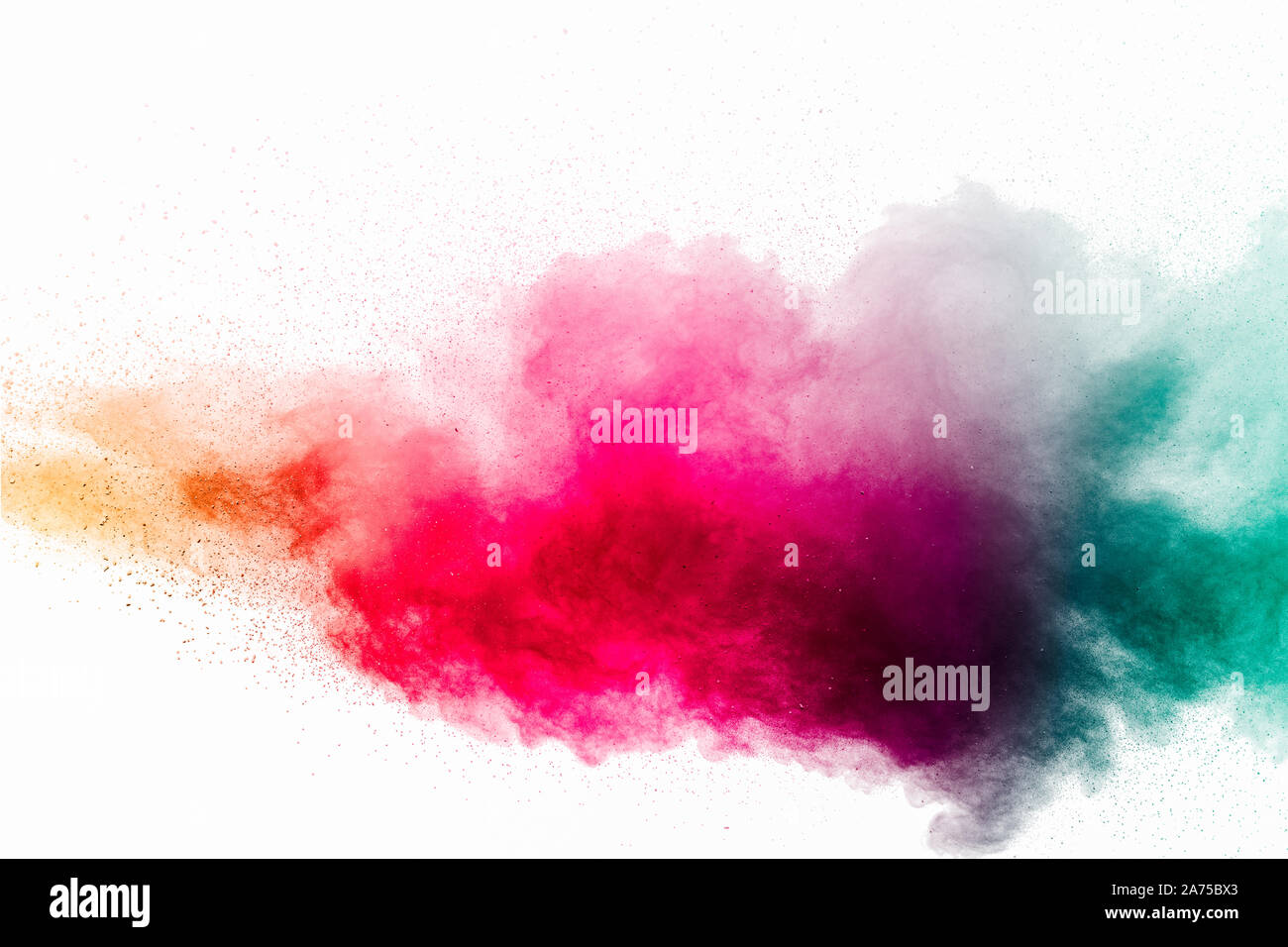 Abstract multicolored powder explosion on white background.Colorful ...