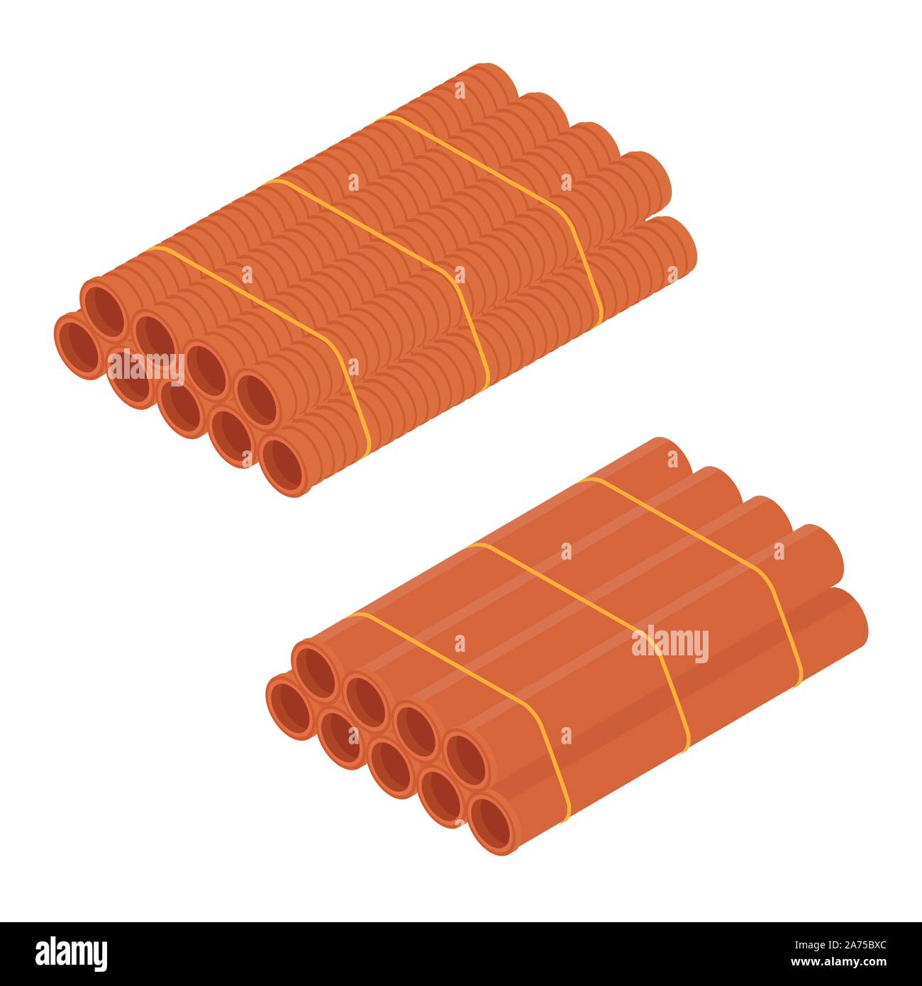 Stacked orange sanitary pvc pipes isolated on white background ...