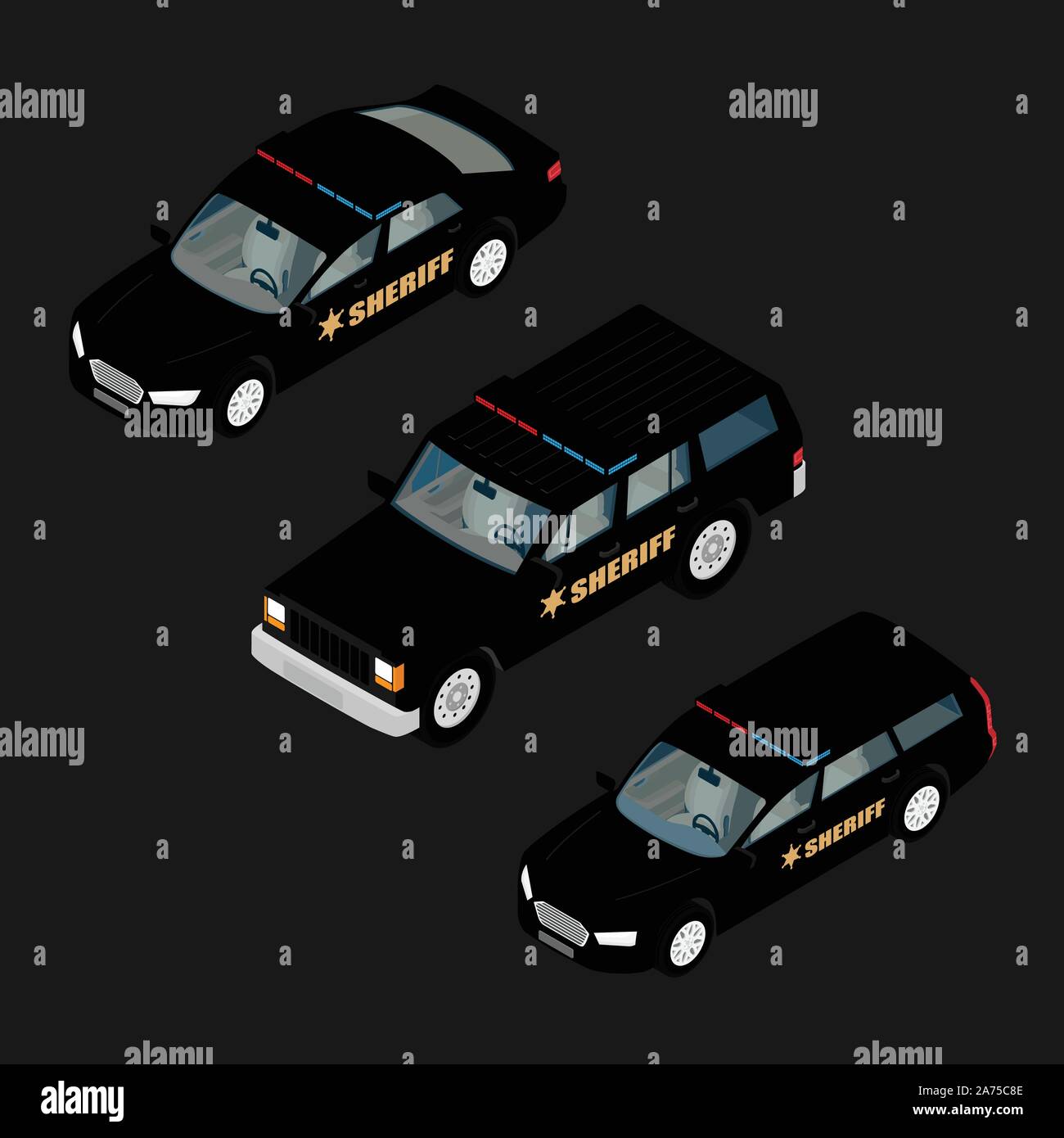 Police car set isometric view isolated on background. Police transport ...
