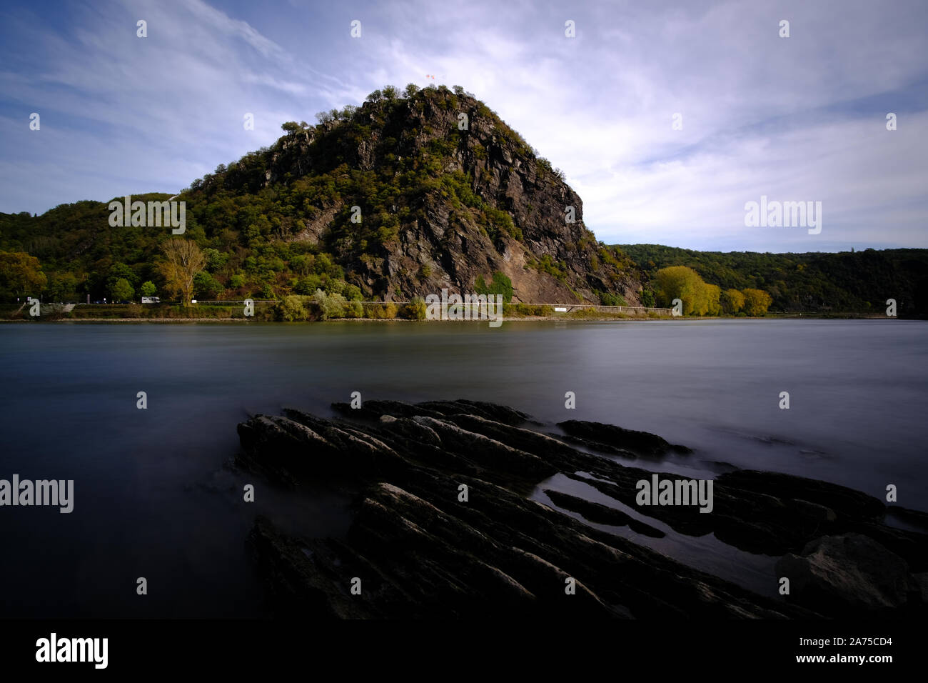 Rock of the Loreley on dangerous stretch of the river Rhine, Germany ...