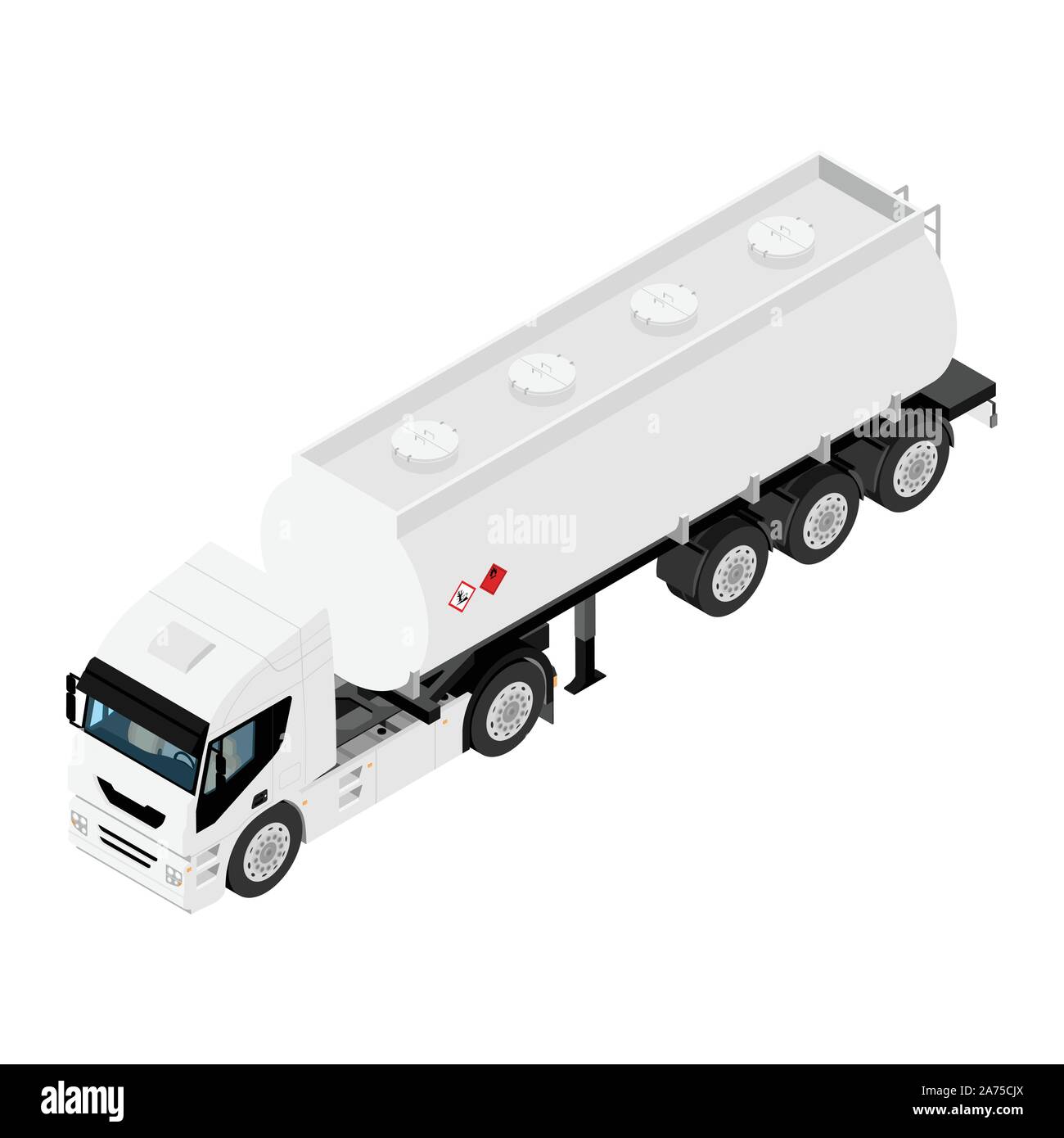 Gasoline tanker or Oil trailer truck isometric view isolated on white ...