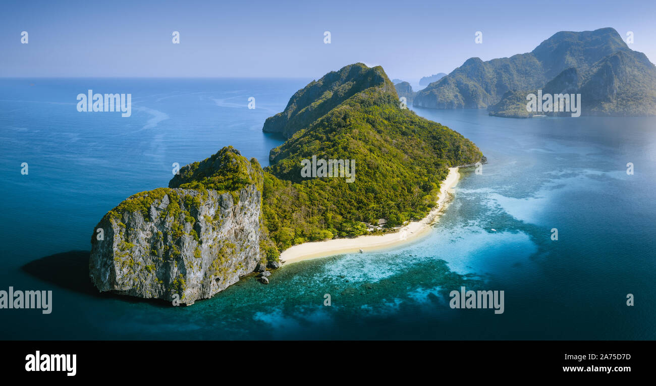 Drone Aerial Panorama image of Helicopter Island in the Bacuit Bay in ...