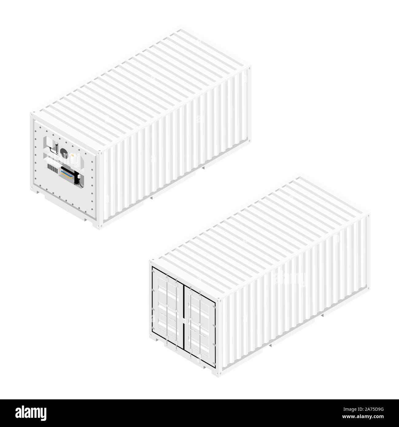 Refrigerated containers back and front isometric view isolated on white ...
