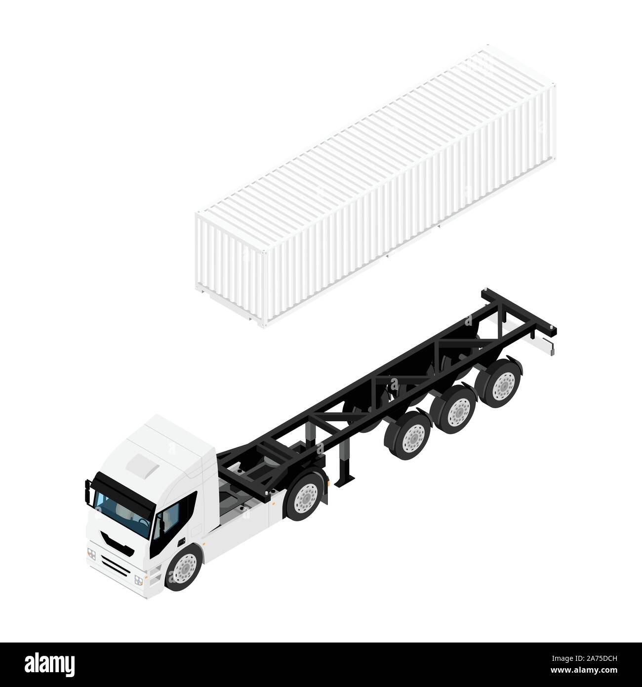 Semi trailer truck and cargo container isometric view isolated on white ...