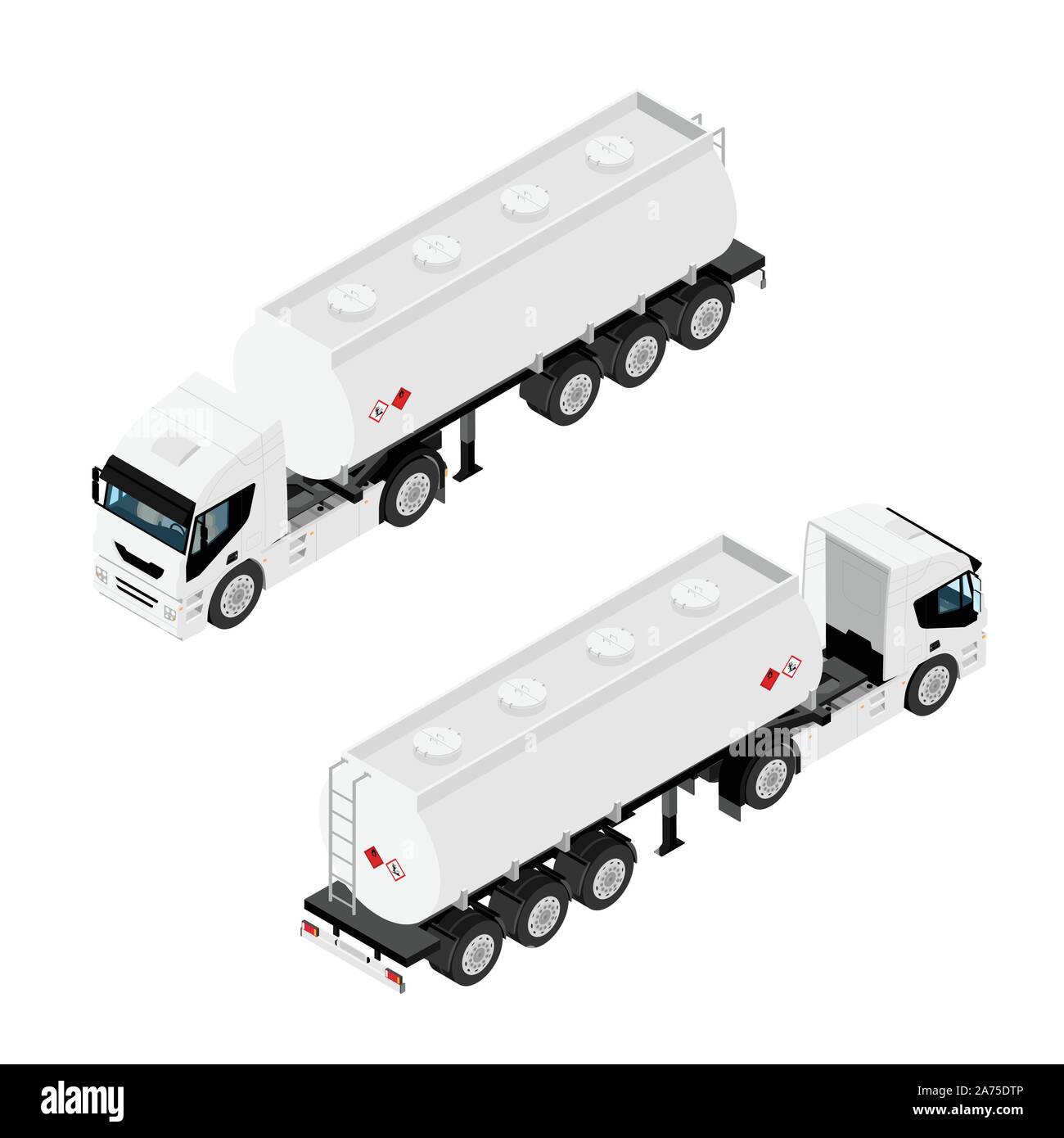 Gasoline tanker or Oil trailer truck isometric view isolated on white ...