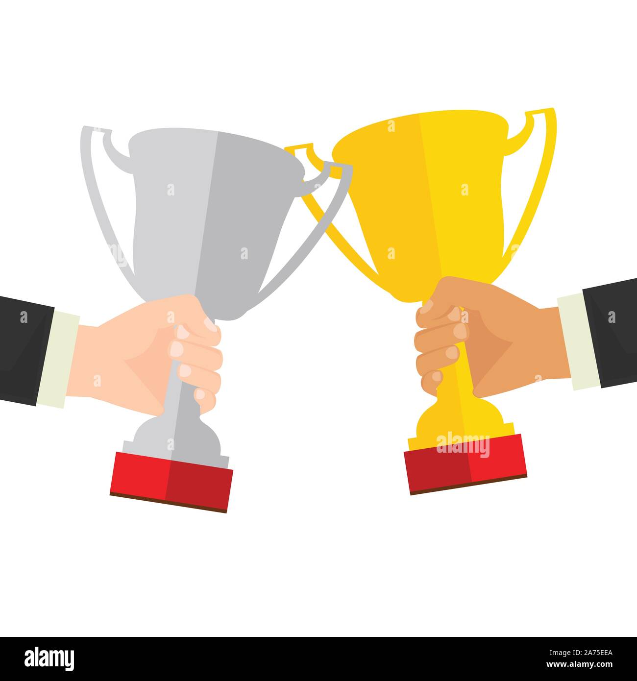 Winners hands holding winner victory golden and silver cup. Winning cup ...