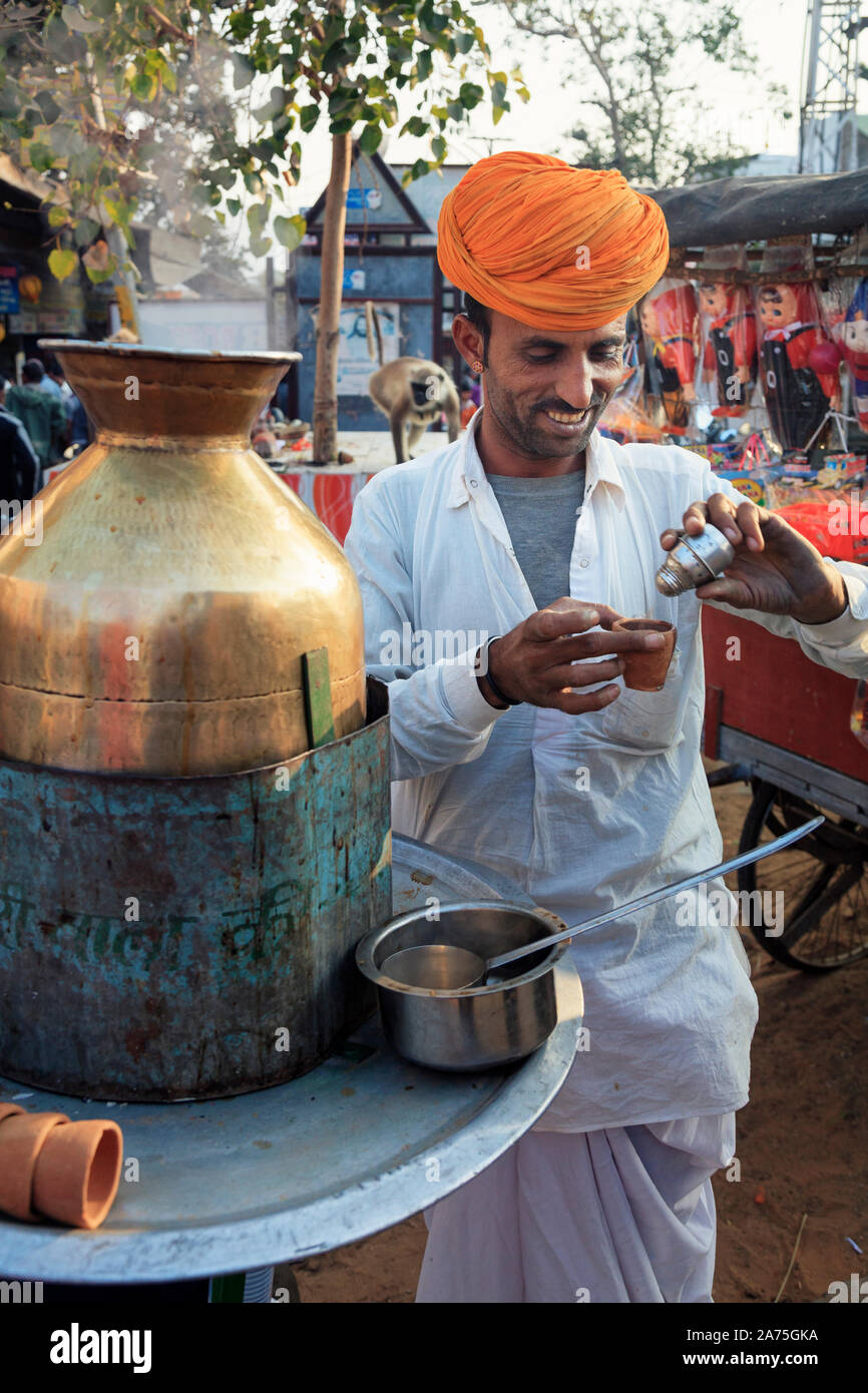 India, Rajasthan, Pushkar Holy Town, Chai (tea) stall Stock Photo - Alamy