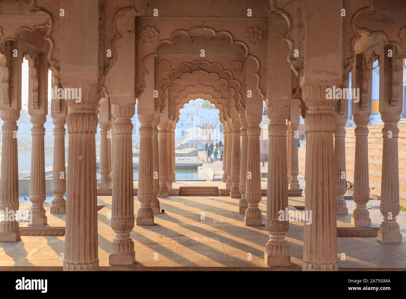 India, Rajasthan, Pushkar Holy Town, Bathing Ghats on the Lake Stock ...
