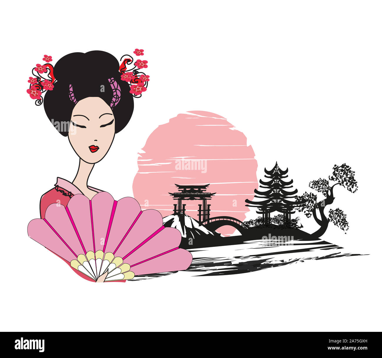 Asian girl with fan Cut Out Stock Images & Pictures - Alamy