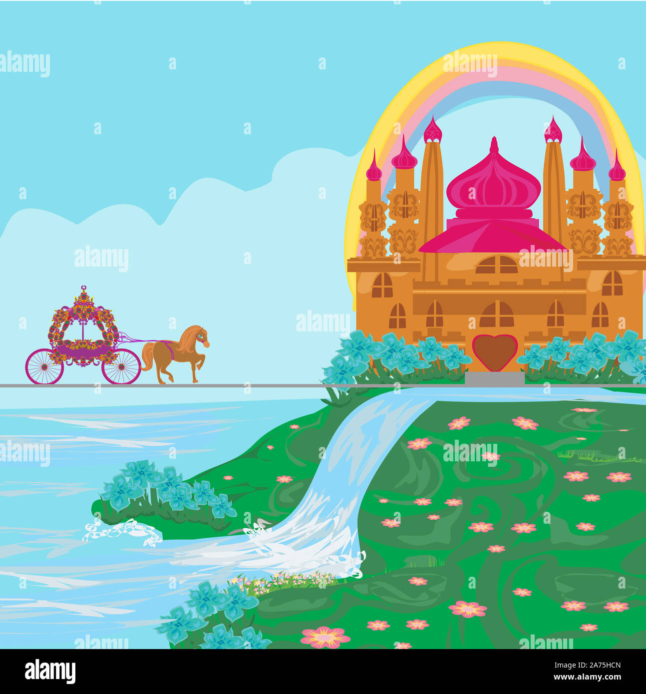 Horse carriage and a medieval castle Stock Photo - Alamy