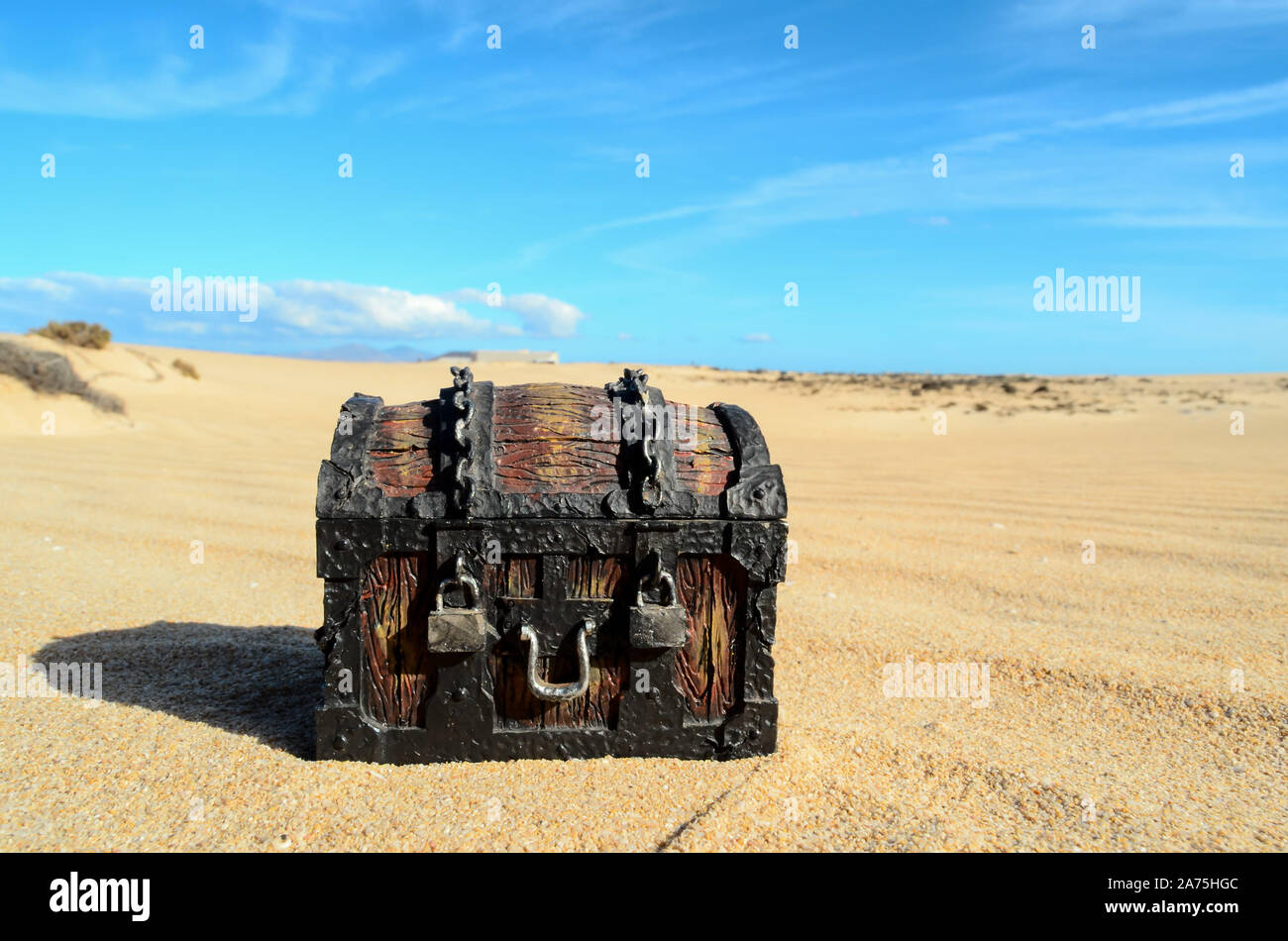 Conceptual Photo Picture of a Treasure Trunk Object in the Dry Desert ...