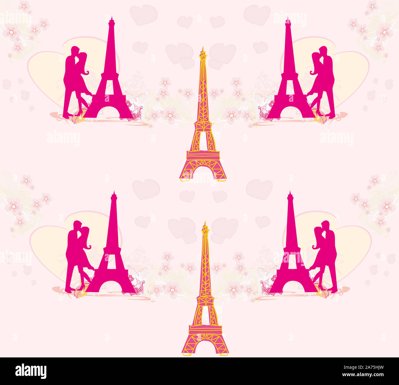 seamless pattern with romantic couple in Paris Stock Photo - Alamy