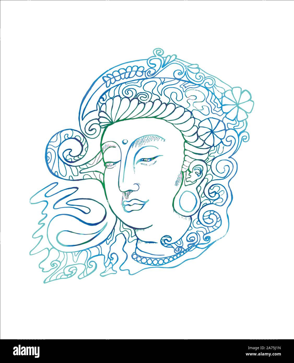 Color illustration of guan yin. Stylized deity guan yin Stock Vector ...