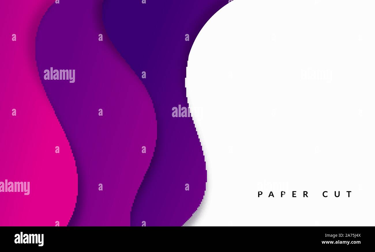 Trendy Purple Paper Cut Wave Shapes Banner. Origami layered curve ...