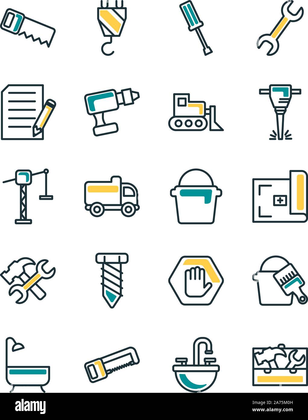 Construction icon set design, Work repair reconstruction industry build ...
