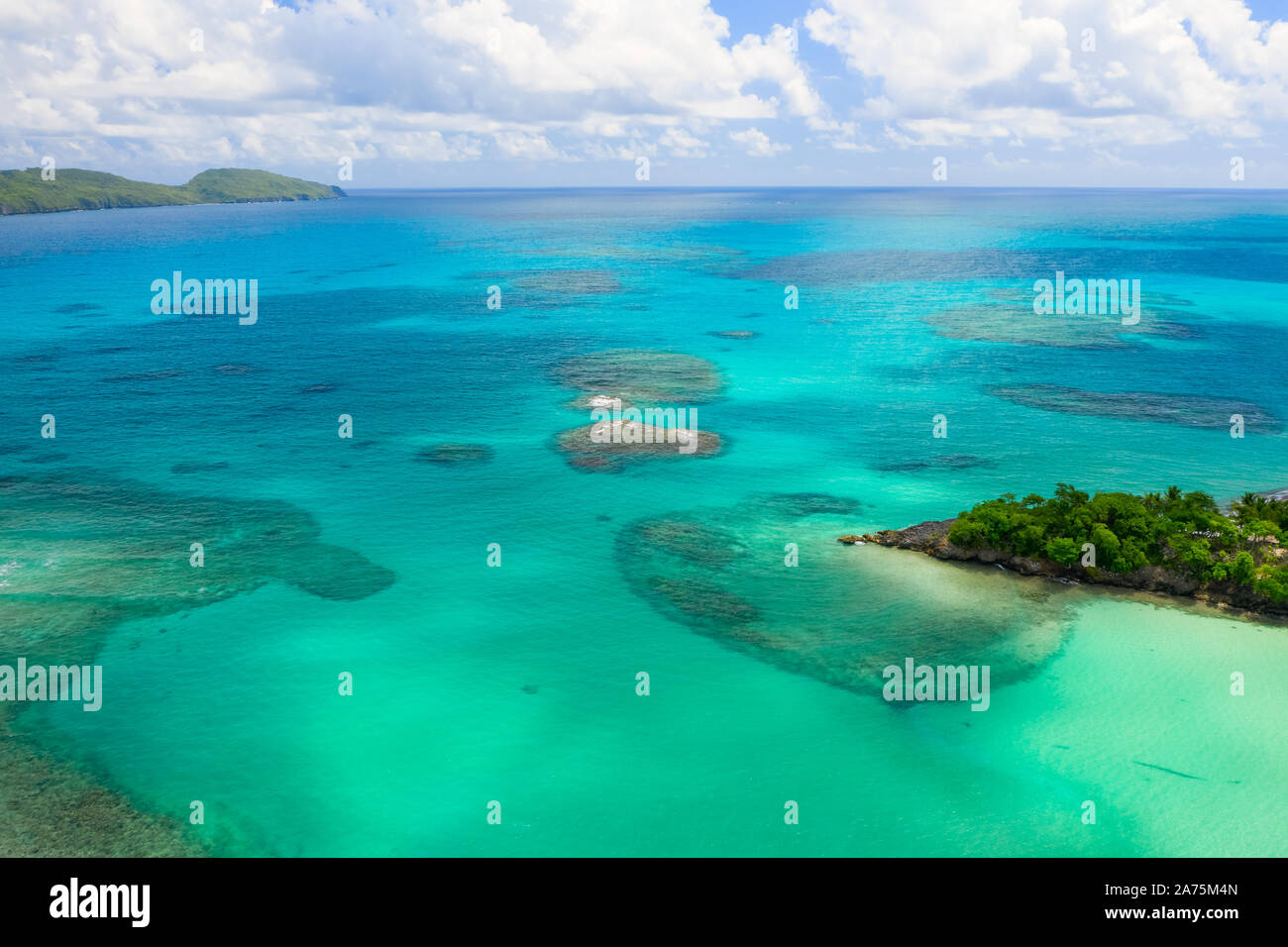 Aerial photography of wonderful tropical panorama of Rincon bay.Samana ...
