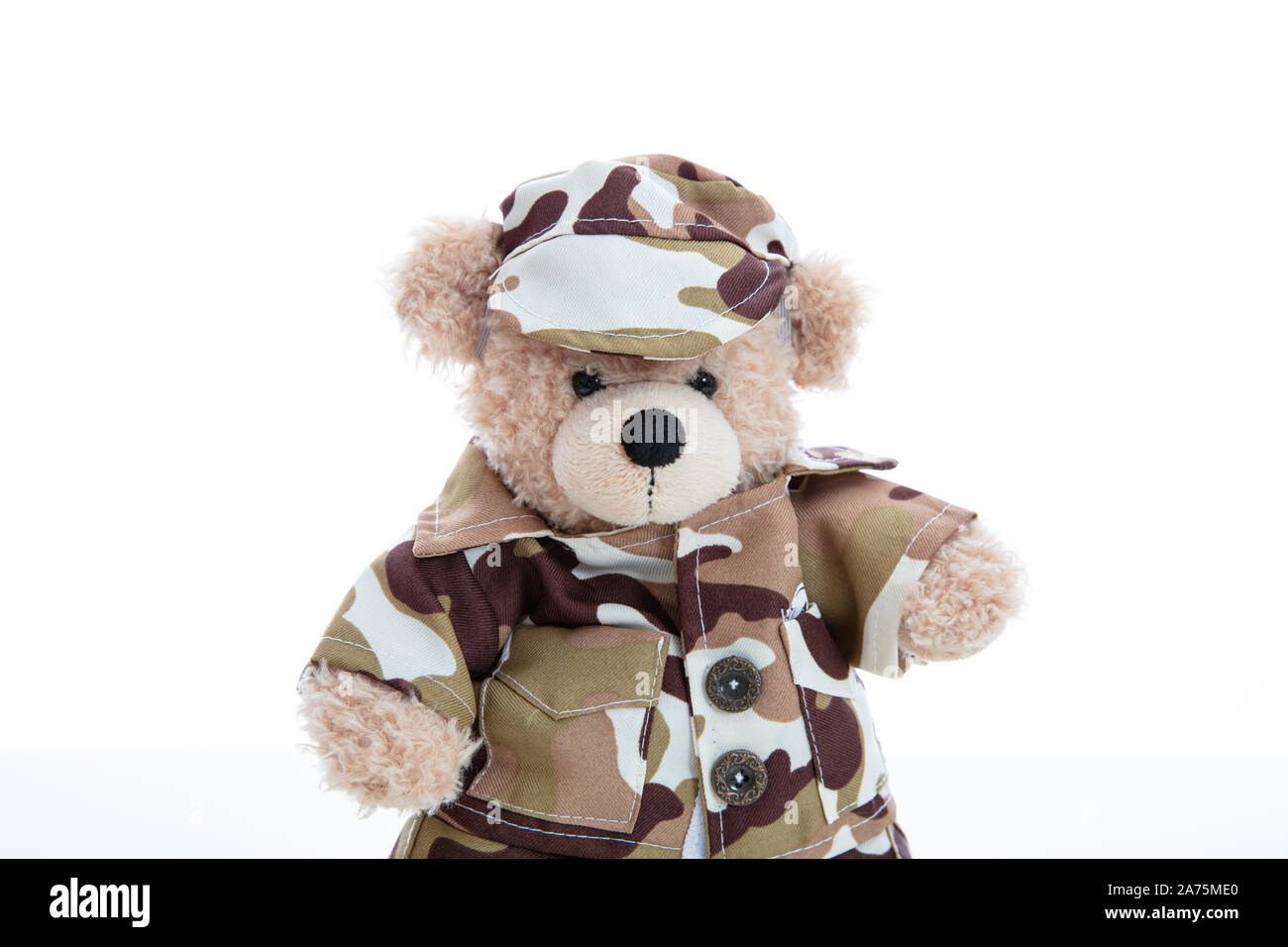 Army, military concept. Cute teddy bear in soldier uniform standing ...