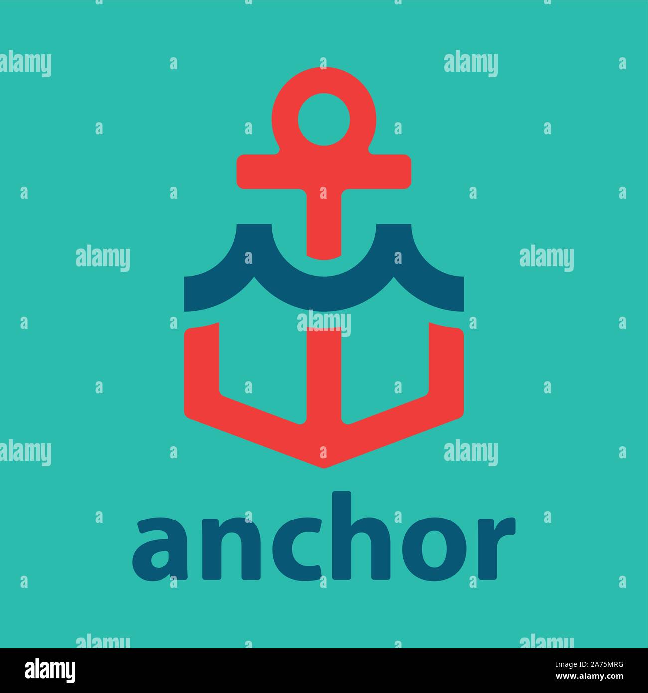Vector anchor with wave. Vector anchor icon, nautical flat logo Stock ...