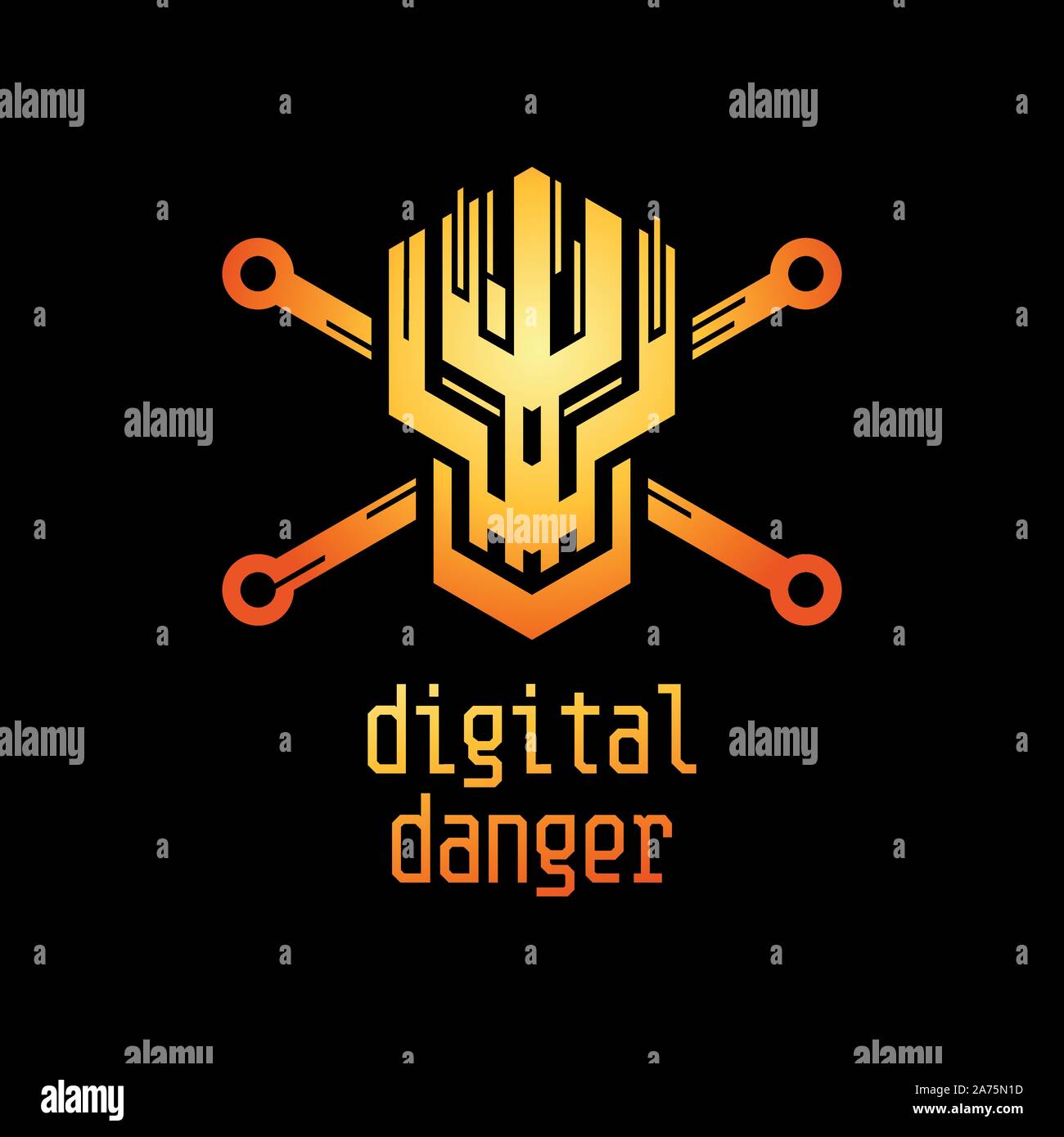 Digital danger icon. Stylized image of a skull - a symbol of danger ...