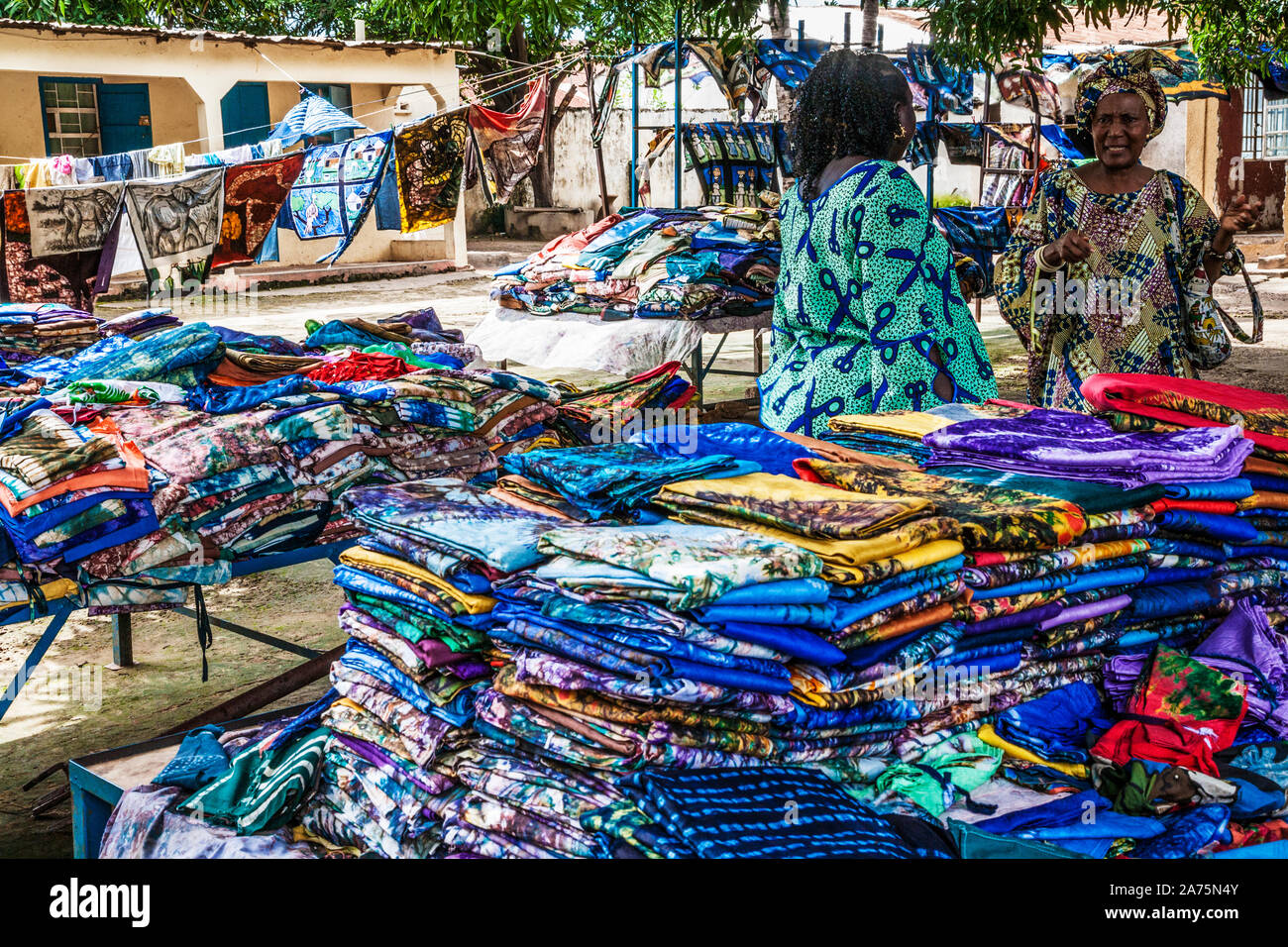 A fabric stall at a craft market in the Gambia, West Africa Stock Photo ...