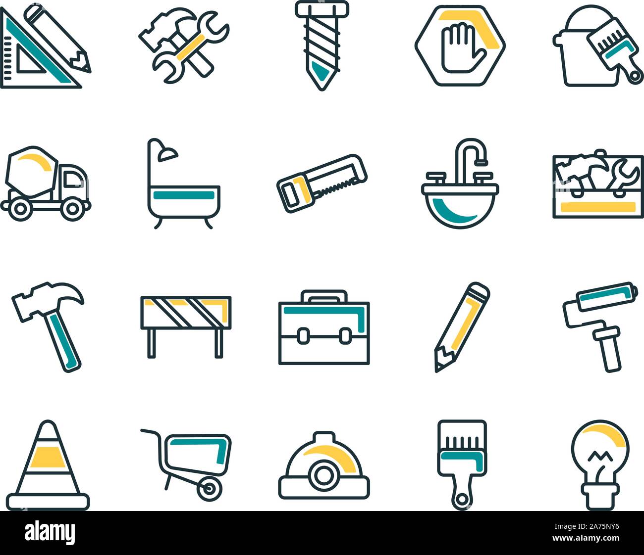 Construction icon set design, Work repair reconstruction industry build ...