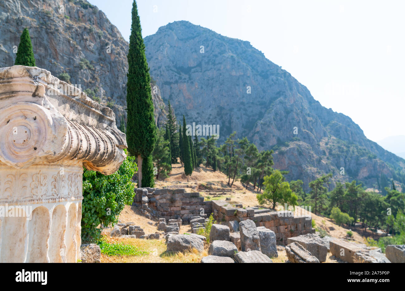 Delphi Greece - July 28 2019; Ancient city on slope of Mount Parnassus ...