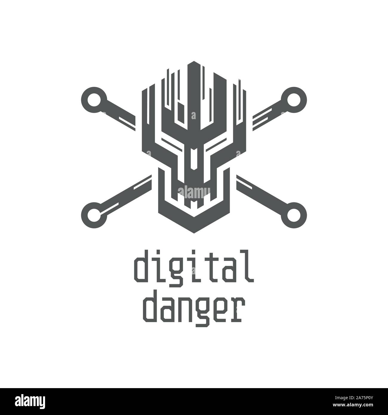 Digital danger icon. Stylized image of a skull - a symbol of danger ...