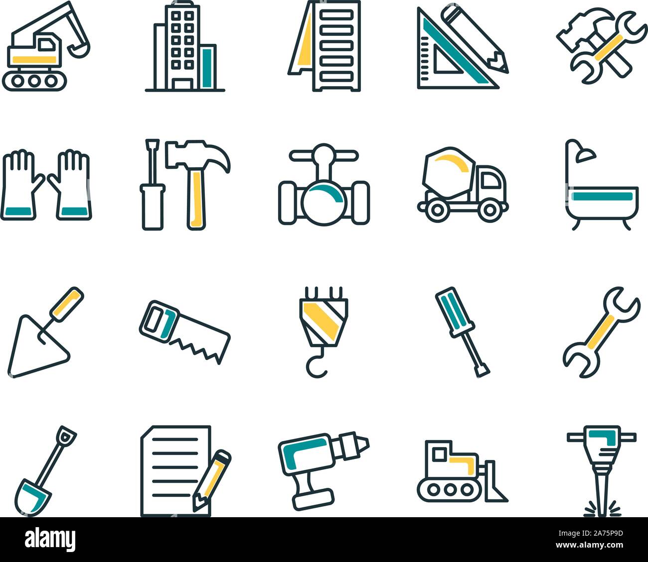 Construction icon set design, Work repair reconstruction industry build ...