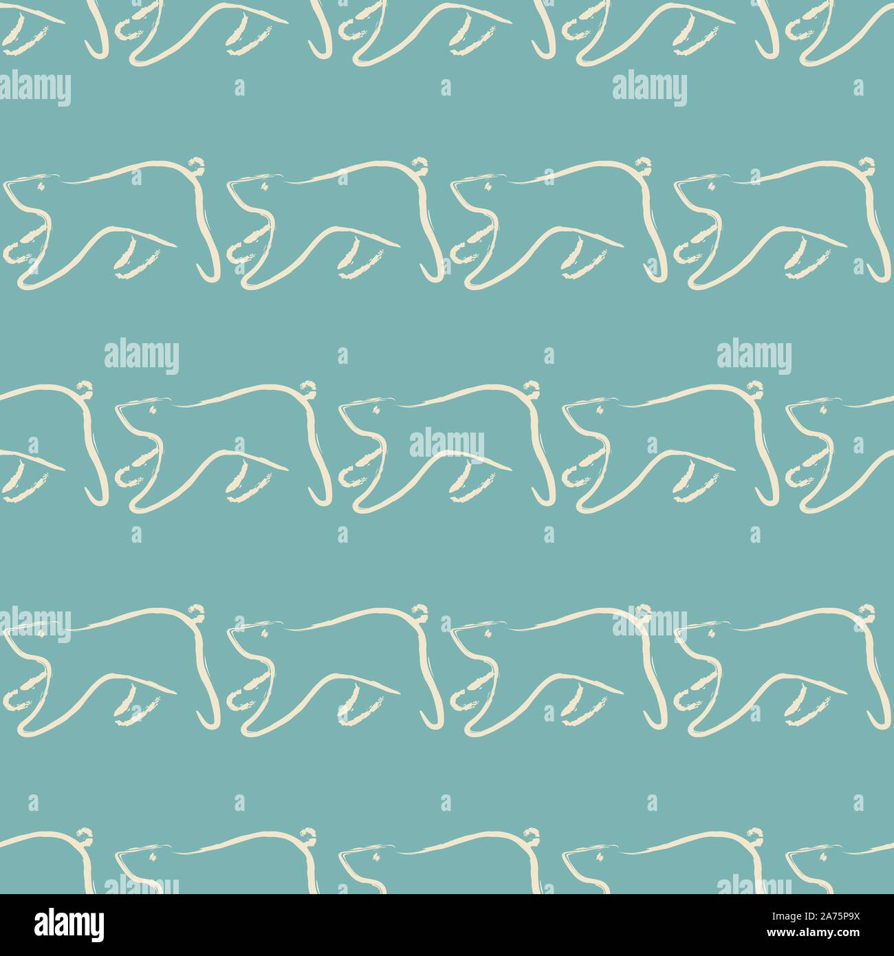 Seamless Pattern with funny running bears hand drawn in brush ...