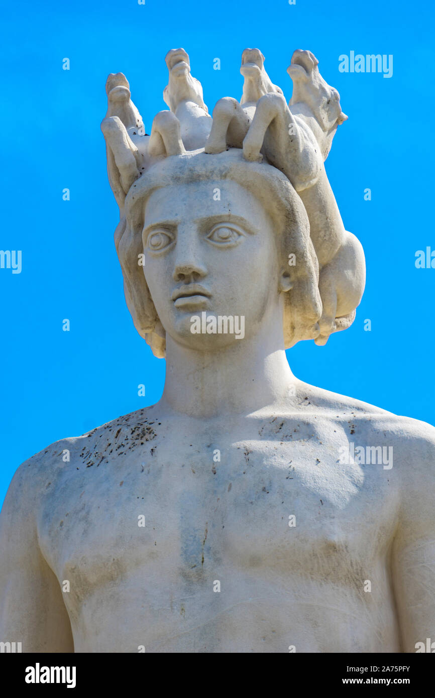 Detail of Apollo statue at Fountain of the Sun on the Place Massena in ...