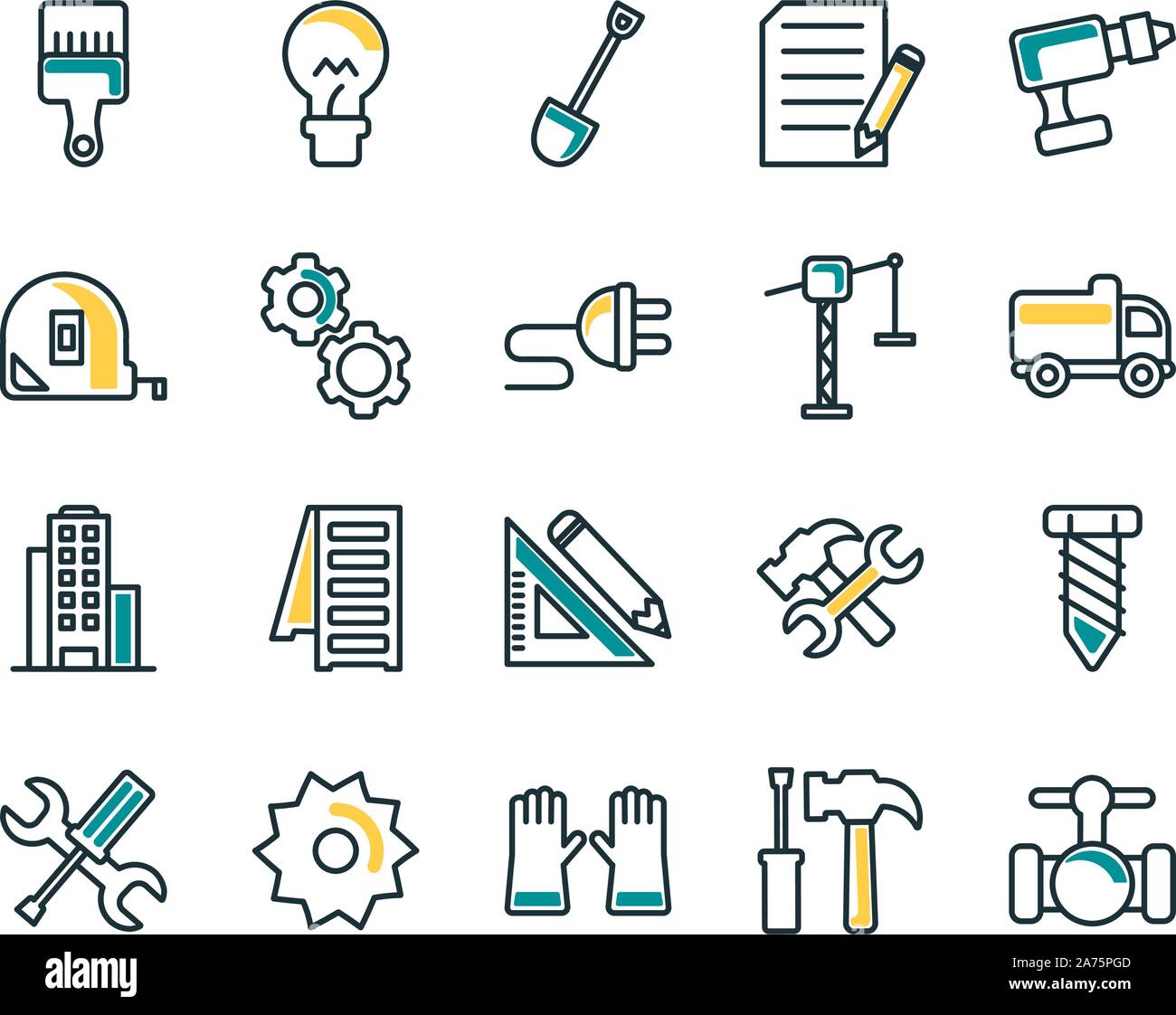 Construction icon set design, Work repair reconstruction industry build ...